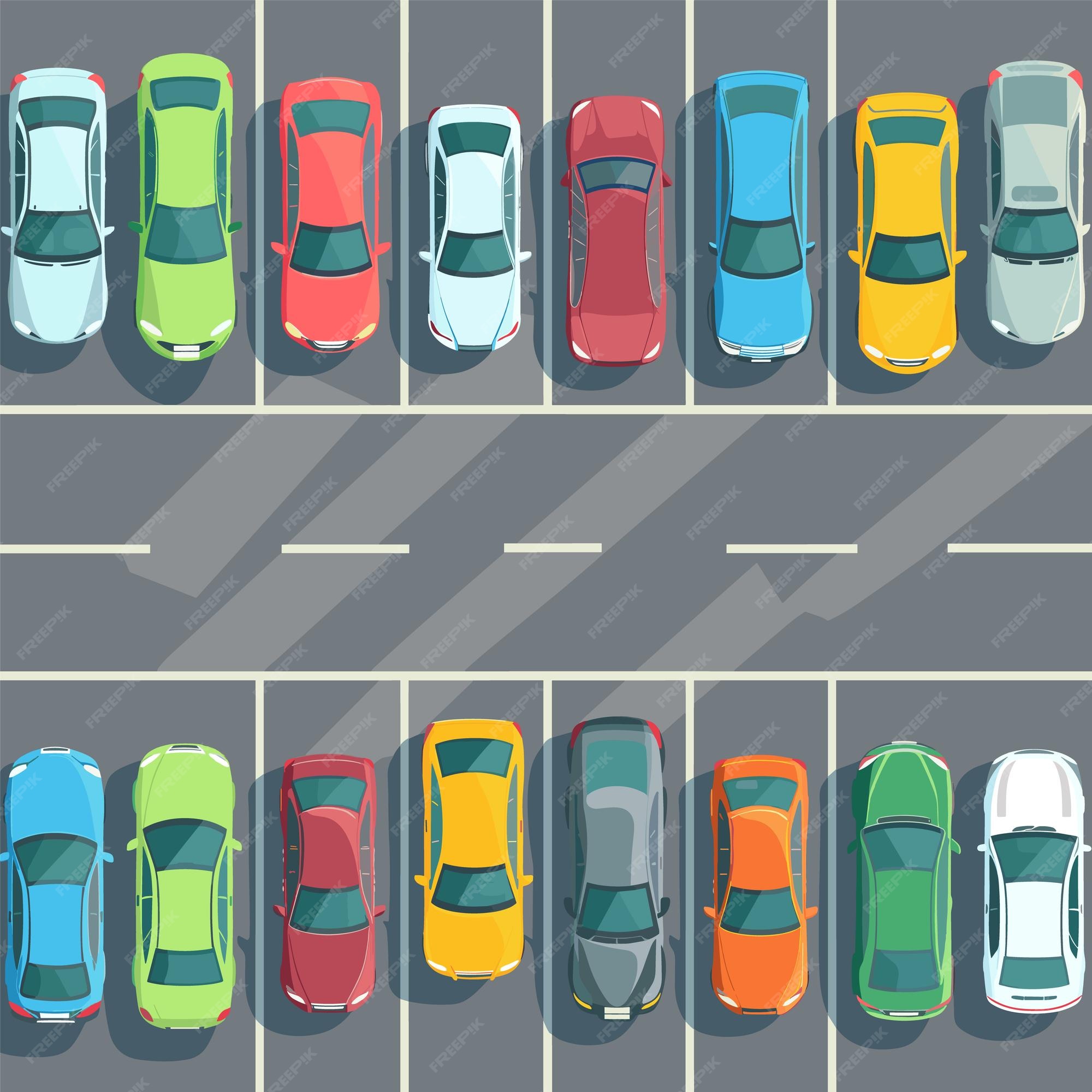 Premium Vector Top View Parking Lot Cars Neatly Parked Vehicles Cartoon Style Car Park