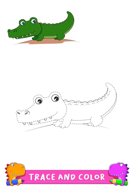 Premium Vector | Trace and color CROCODILE Premium Vector | Trace and color CROCODILE