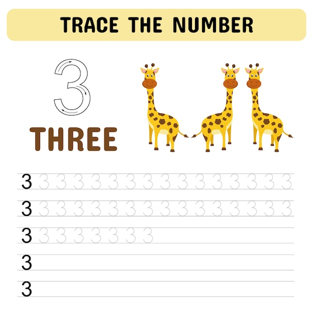 Premium Vector | Trace the number Tracing number 3 worksheet for ... Premium Vector | Trace the number Tracing number 3 worksheet for ...