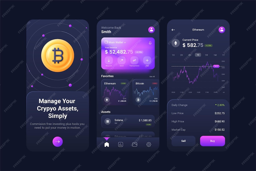 Premium Vector | Trading app ui bitcoin concept full editable template Premium Vector | Trading app ui bitcoin concept full editable template