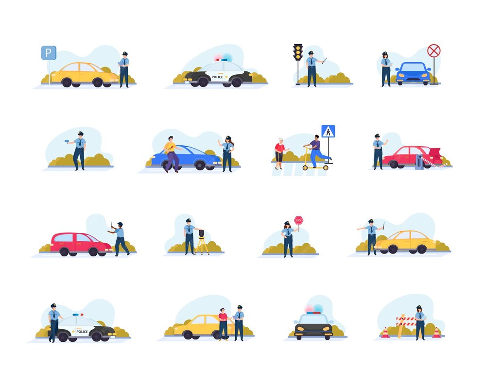 Premium Vector | Traffic police flat recolor icon set police officer ... Premium Vector | Traffic police flat recolor icon set police officer ...