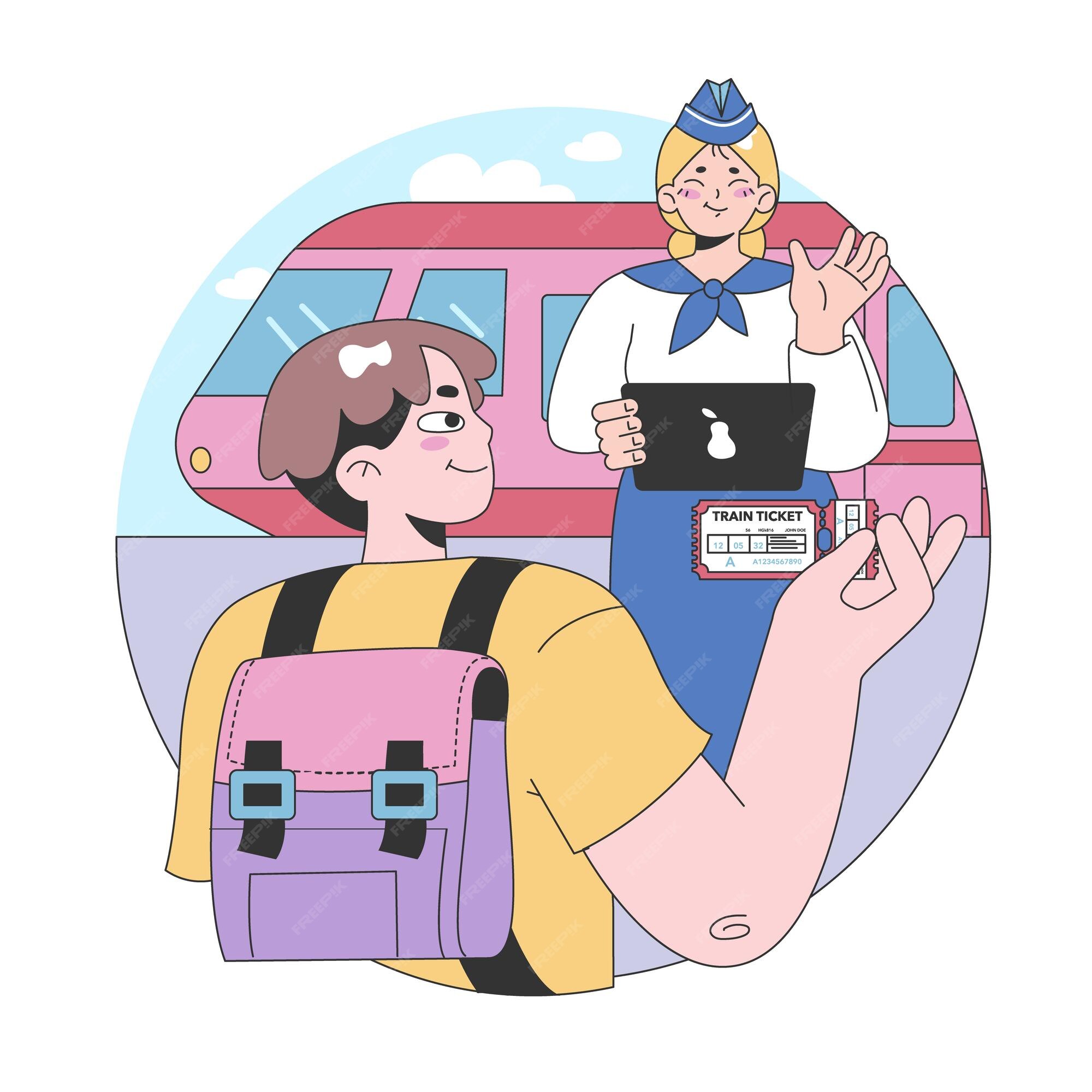 Premium Vector Train Trip Characters Traveling By Train Passengers With Luggage Getting On