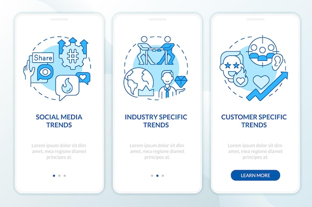 Premium Vector Trends Categories Blue Onboarding Mobile App Screen