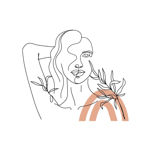 Premium Vector Trendy Abstract One Line Woman Body With Leaves And