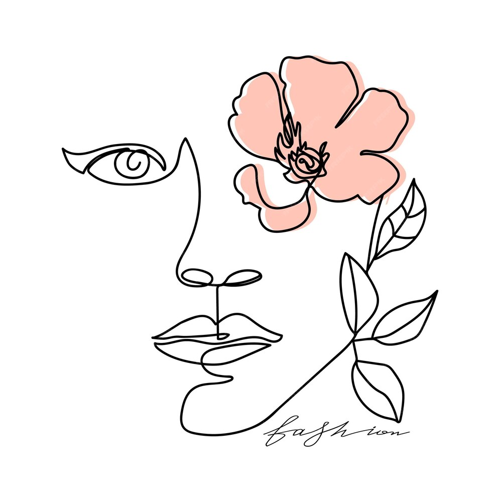 Premium Vector Trendy Abstract One Line Woman Face With Leaves Flower