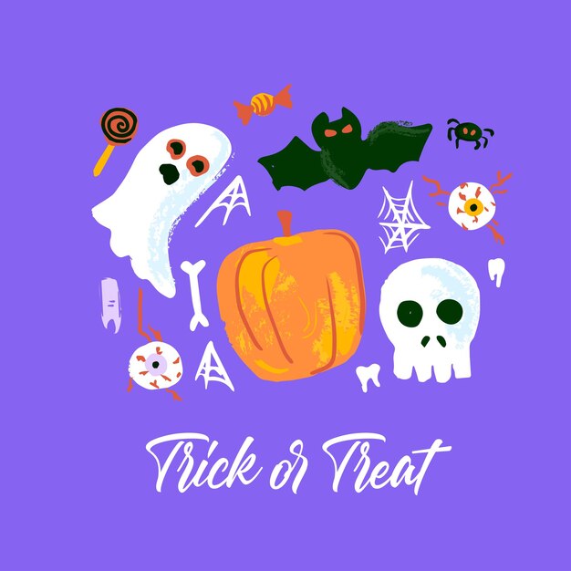 Premium Vector Trick Or Treat Sketch Postcard