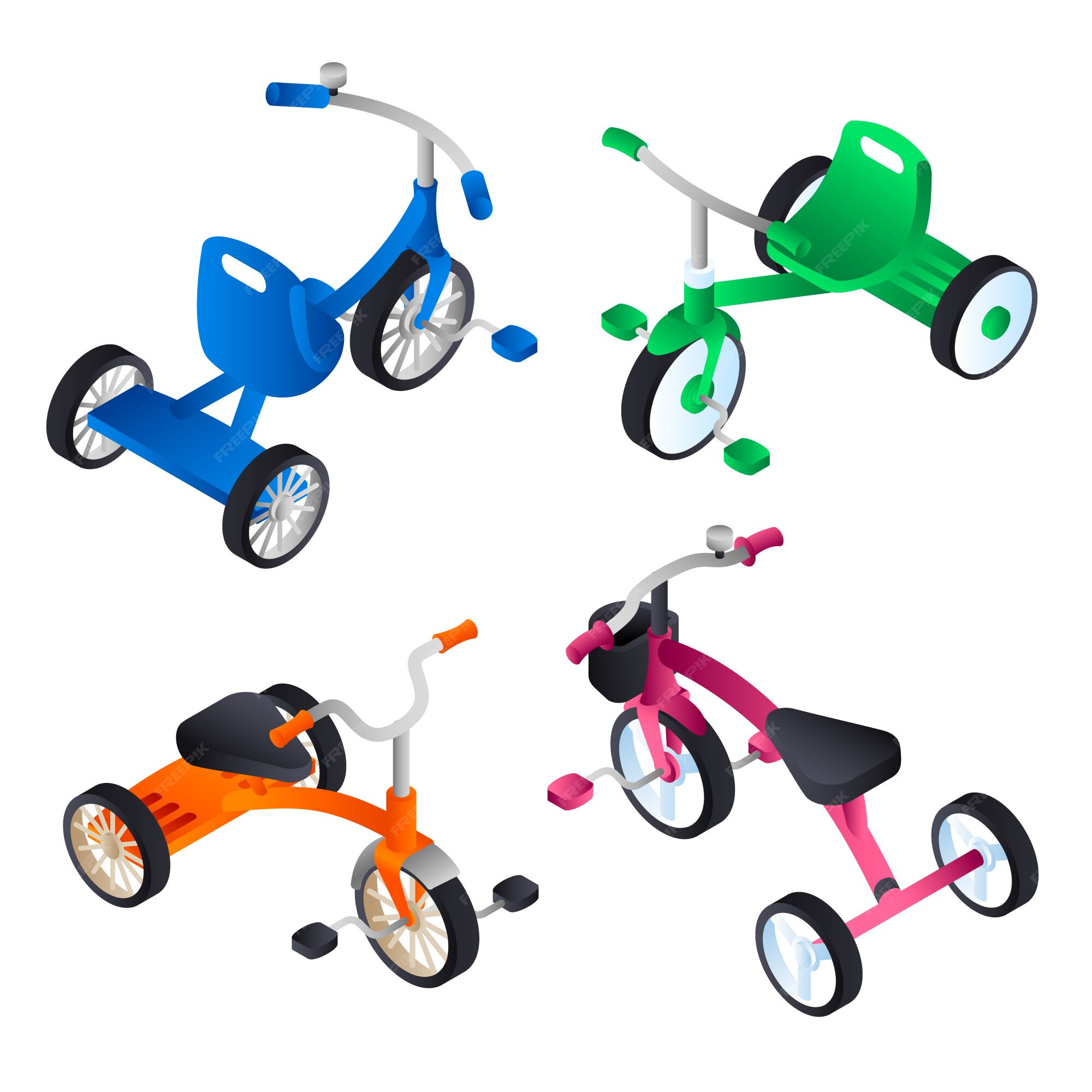 Premium Vector | Tricycle icon set. Isometric set of tricycle Premium Vector | Tricycle icon set. Isometric set of tricycle