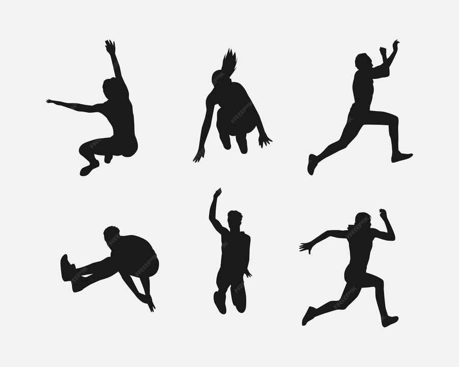 Premium Vector Triple Jump Silhouette Collection Set Different Actions Poses Vector Illustration