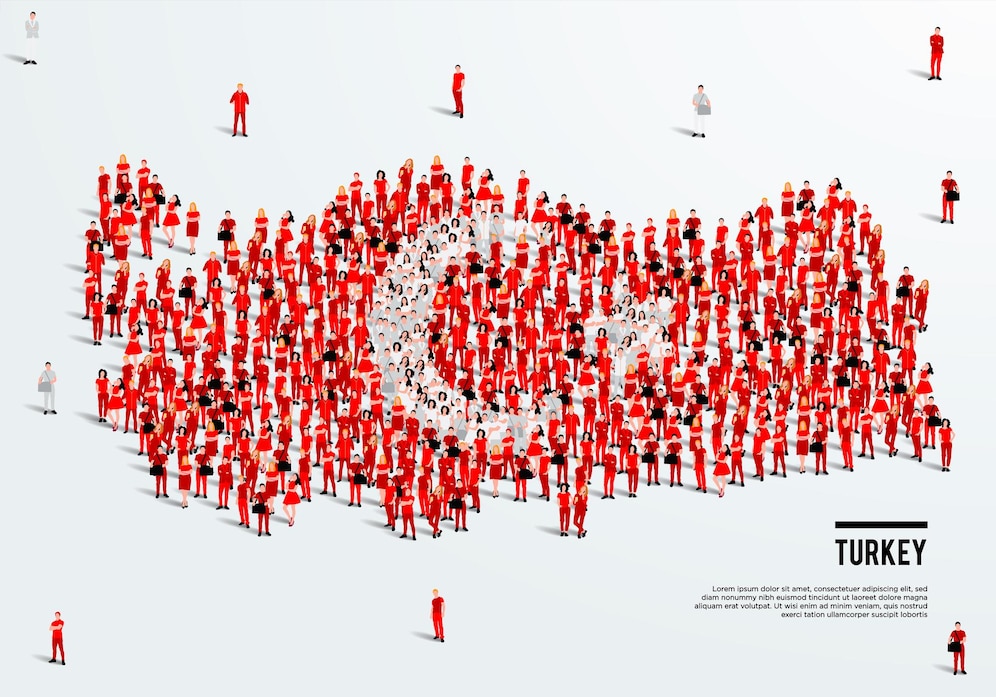 Premium Vector Turkey Map And Flag A Large Group Of People In