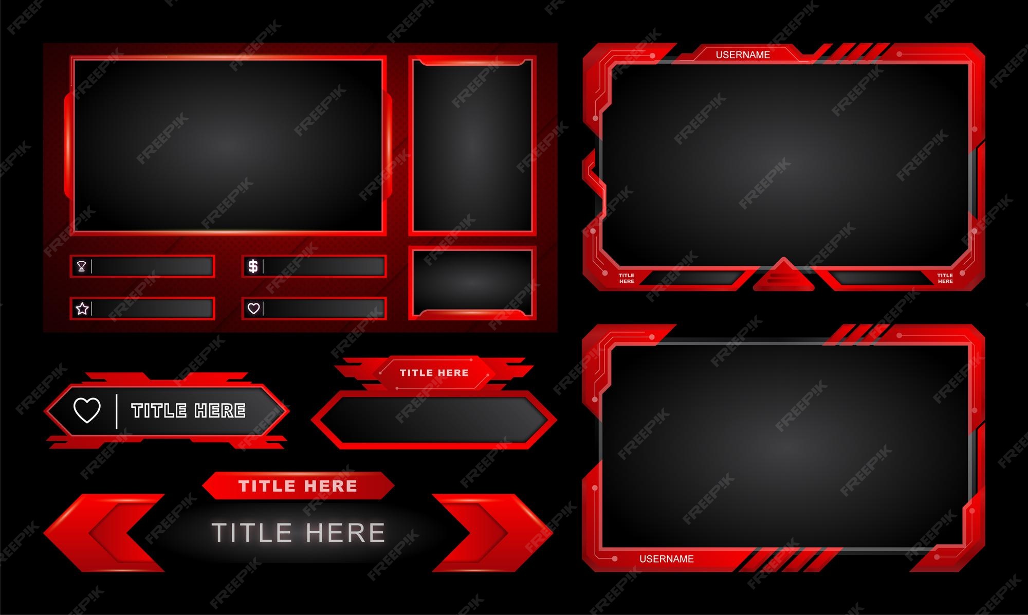 Premium Vector | Twitch stream panels Overlay collection Red Color Premium Vector | Twitch stream panels Overlay collection Red Color