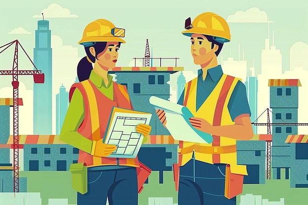 Two Construction Workers Holding Plans | Premium AI-generated vector Two Construction Workers Holding Plans | Premium AI-generated vector