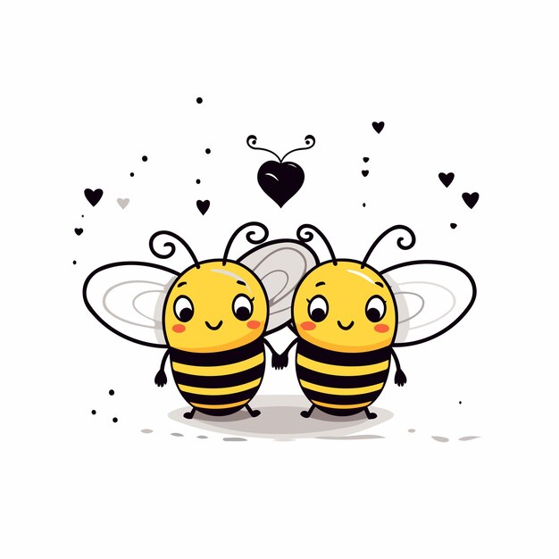 Two Cute Cartoon Bees In Love Vector Illustration On White Background Premium Ai Generated Vector