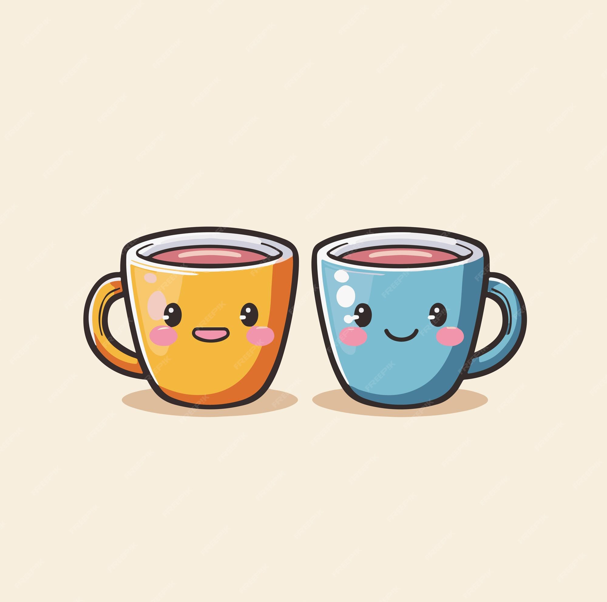 Premium Vector Two Cute Coffee Cups Love Romance Illustration