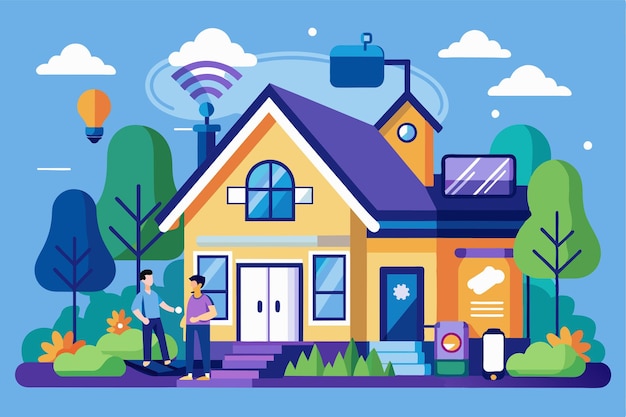 Two individuals interact in front of a customizable smart home ... Two individuals interact in front of a customizable smart home ...