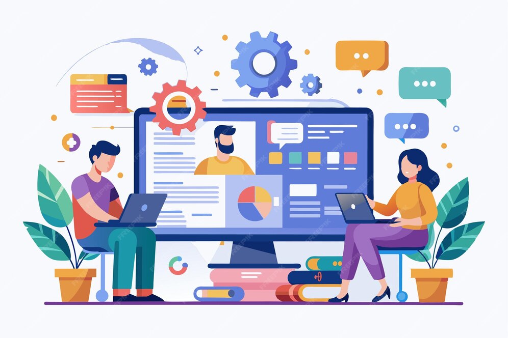 Premium Vector | Two participants engage in an online coding workshop ...