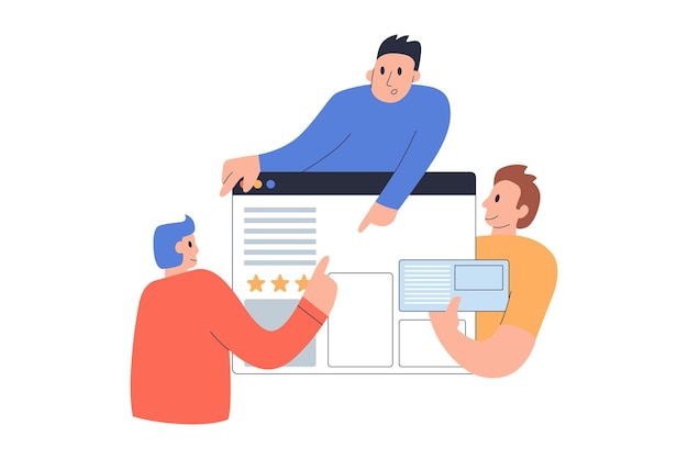 웹사이트 및 모바일 앱을 위한 기능적인 웹 인터페이스 디자인을 만드는 Ui 및 Ux 디자이너 프리미엄 벡터