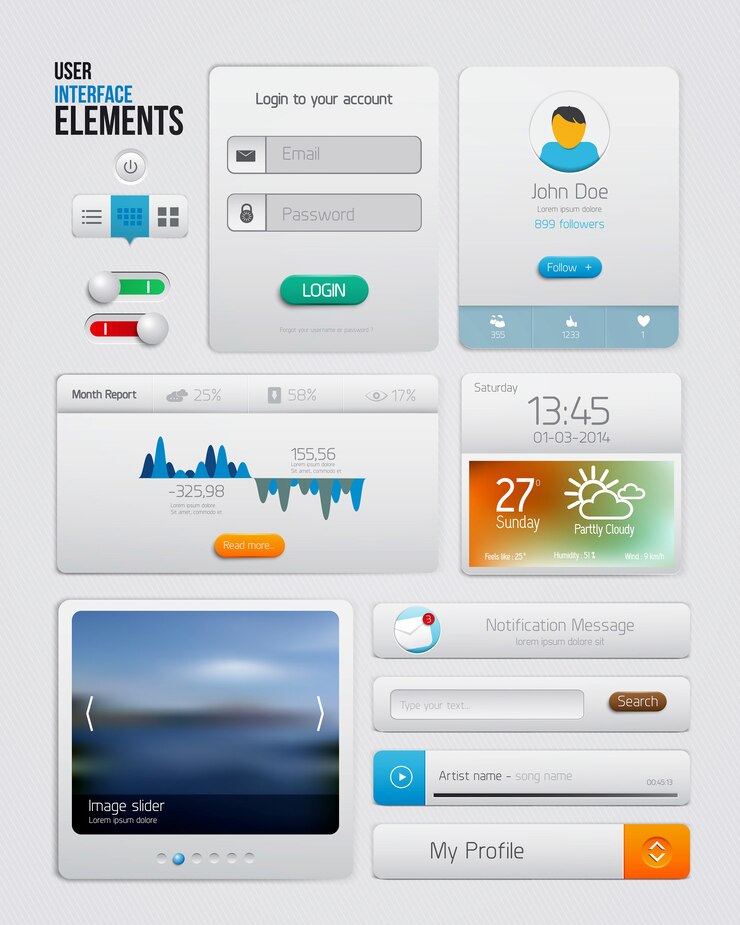 Premium Vector | UI elements for web and mobile.Icons and buttons ... Premium Vector | UI elements for web and mobile.Icons and buttons ...