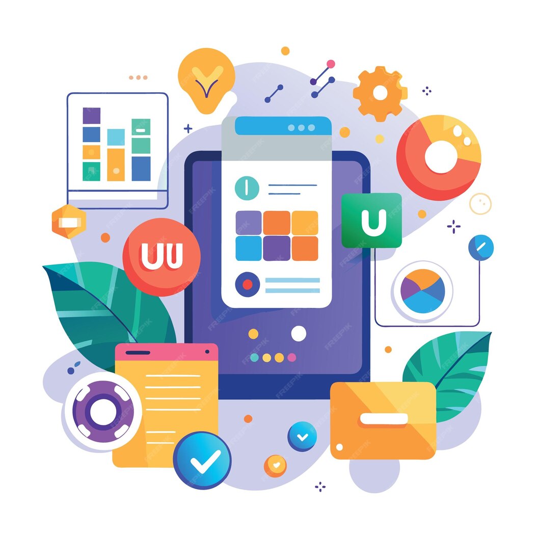 Premium Vector | UI User Interface development and design concept colorful word UI with white ...