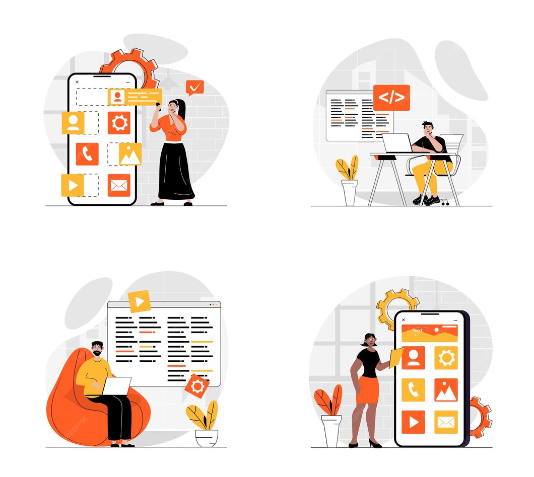 Premium Vector | Ui ux development concept with character set ...