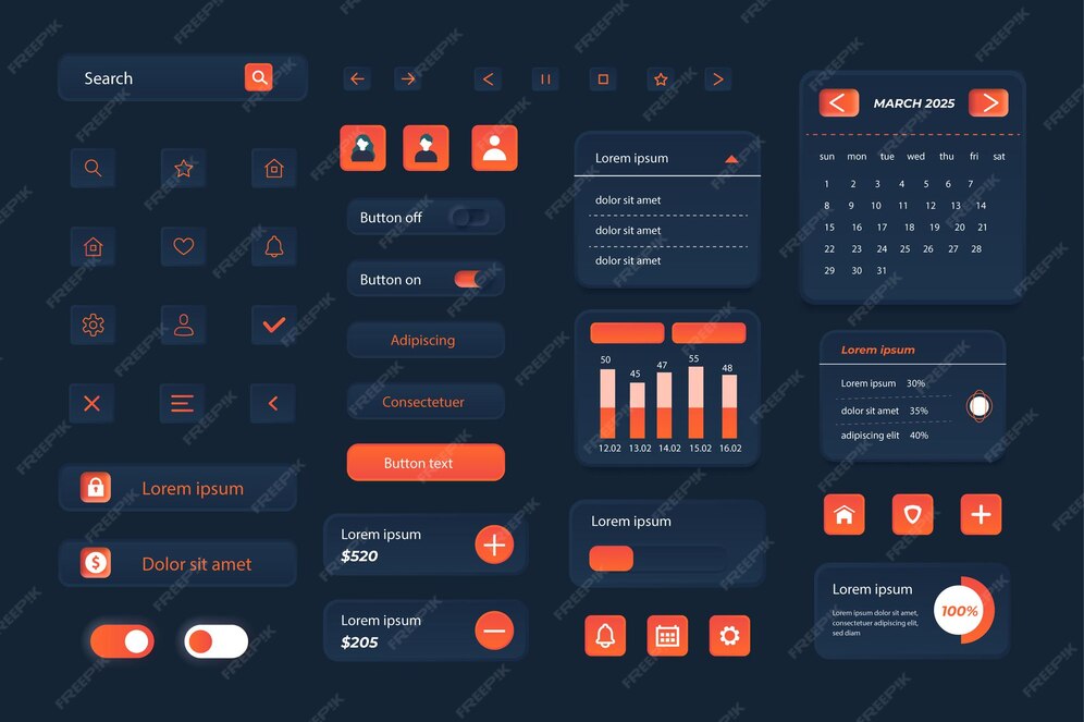 Premium Vector | Ui ux kit for apps and website ui design with gradient color and realistic drop ...
