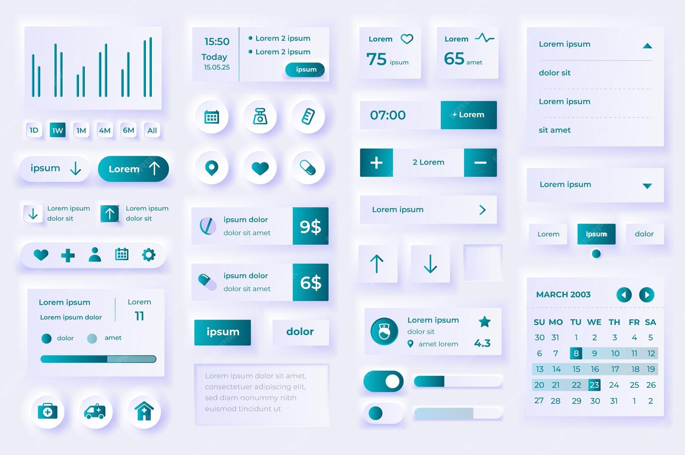 Premium Vector | Ui ux kit for apps and website ui design with gradient color and realistic drop ...