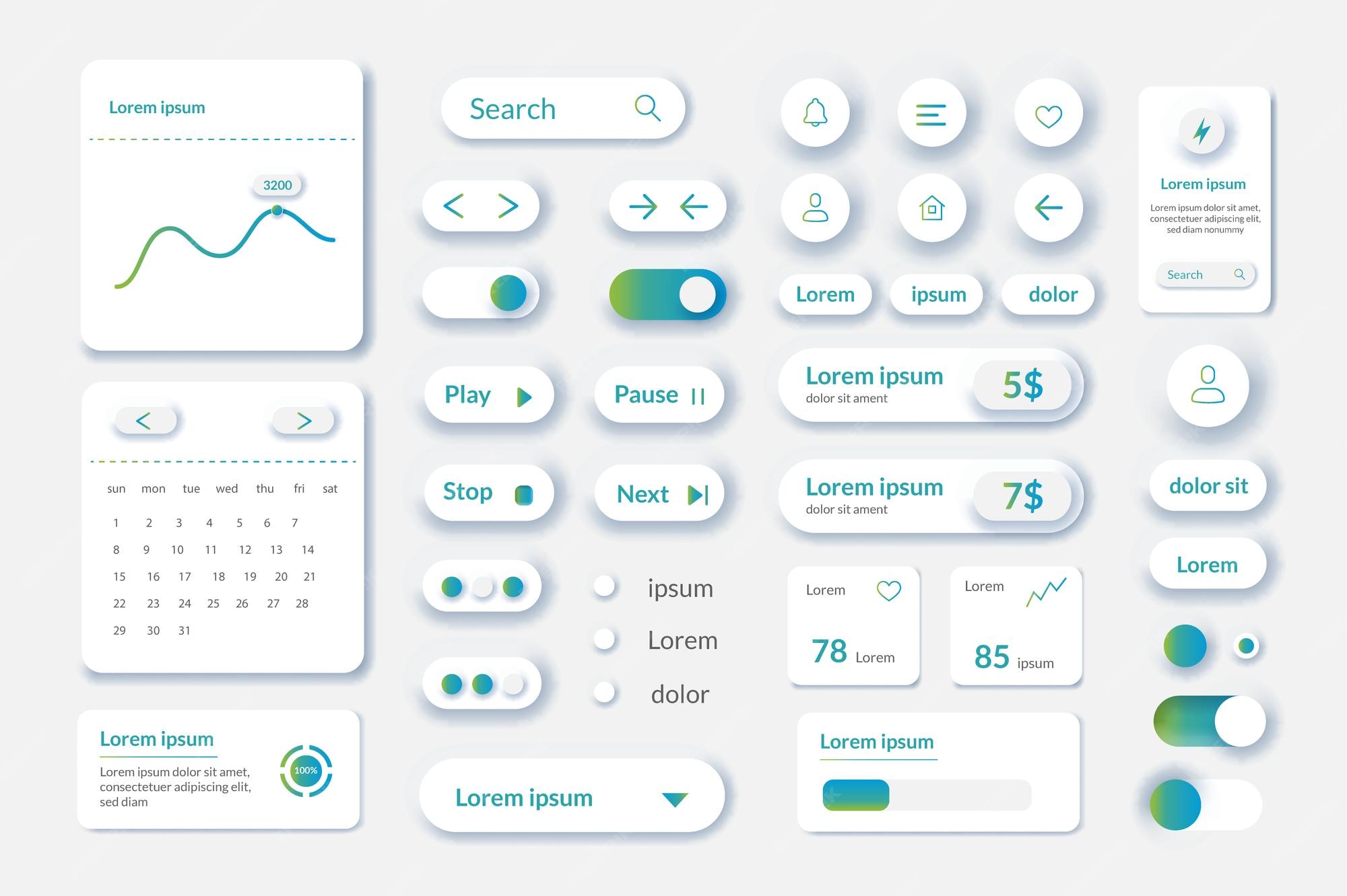Premium Vector Ui Ux Kit For Apps And Website Ui Design With Gradient Color And Realistic Drop