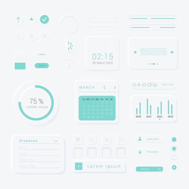 Premium Vector | Neumorphism user interface design kit. neumorphism ui ux icons set. user ...