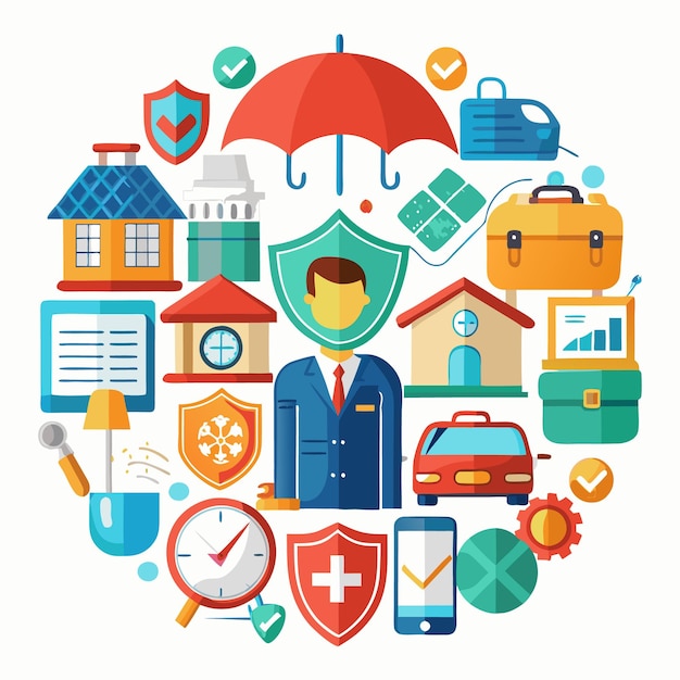 Umbrella protecting different life aspects like homes car health and ... Umbrella protecting different life aspects like homes car health and ...
