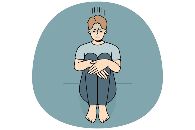 Premium Vector | Unhappy young man sitting on floor suffer from ... Premium Vector | Unhappy young man sitting on floor suffer from ...