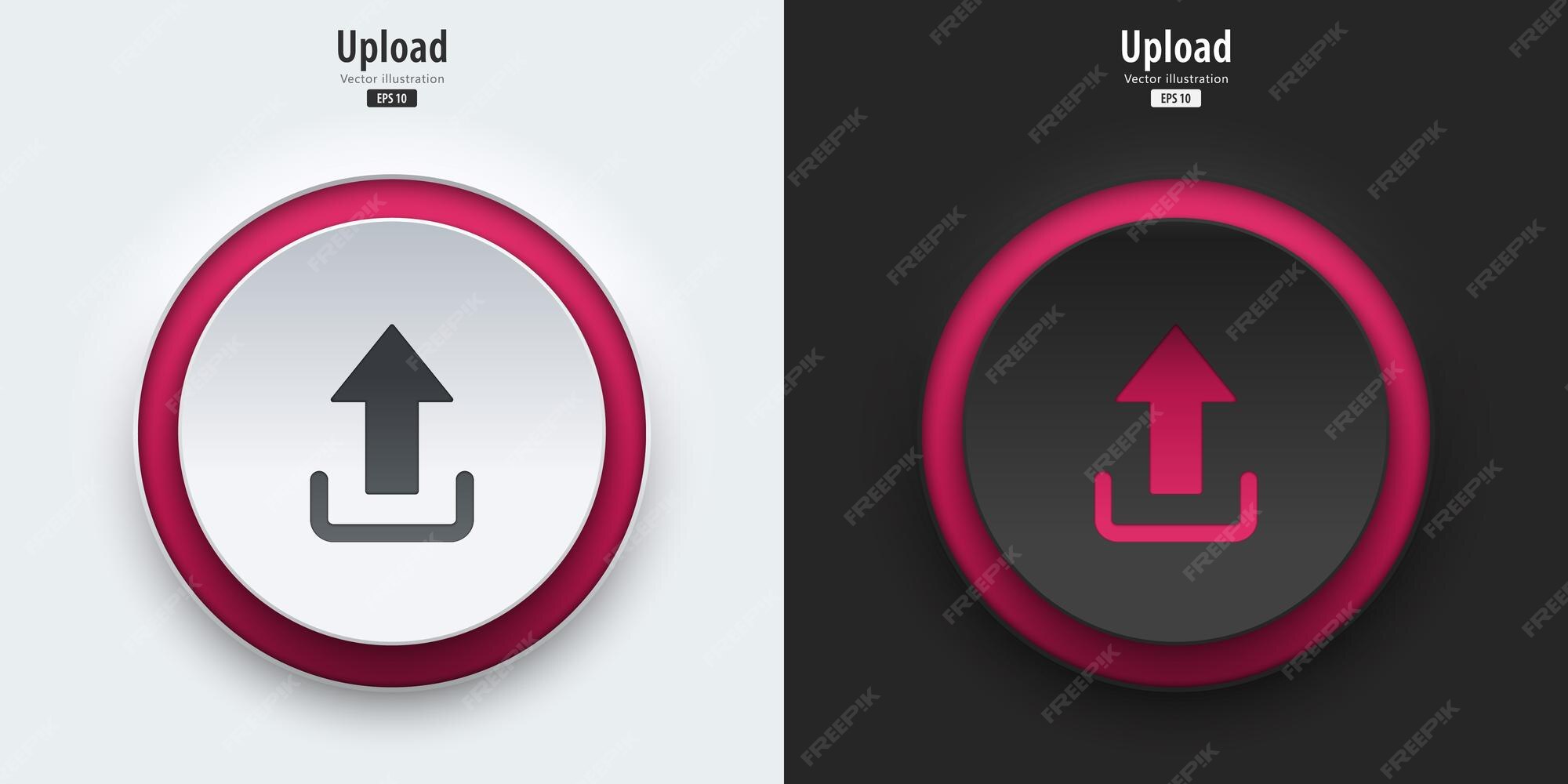 Premium Vector | Upload sign A set of black and white push buttons with ...