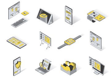 Premium Vector | User interface concept 3d isometric icons set Pack ...