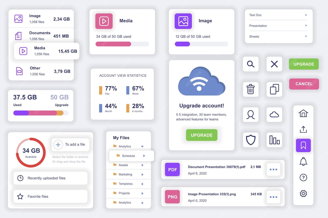 Premium Vector | User interface elements set for cloud technology mobile app kit template with ...