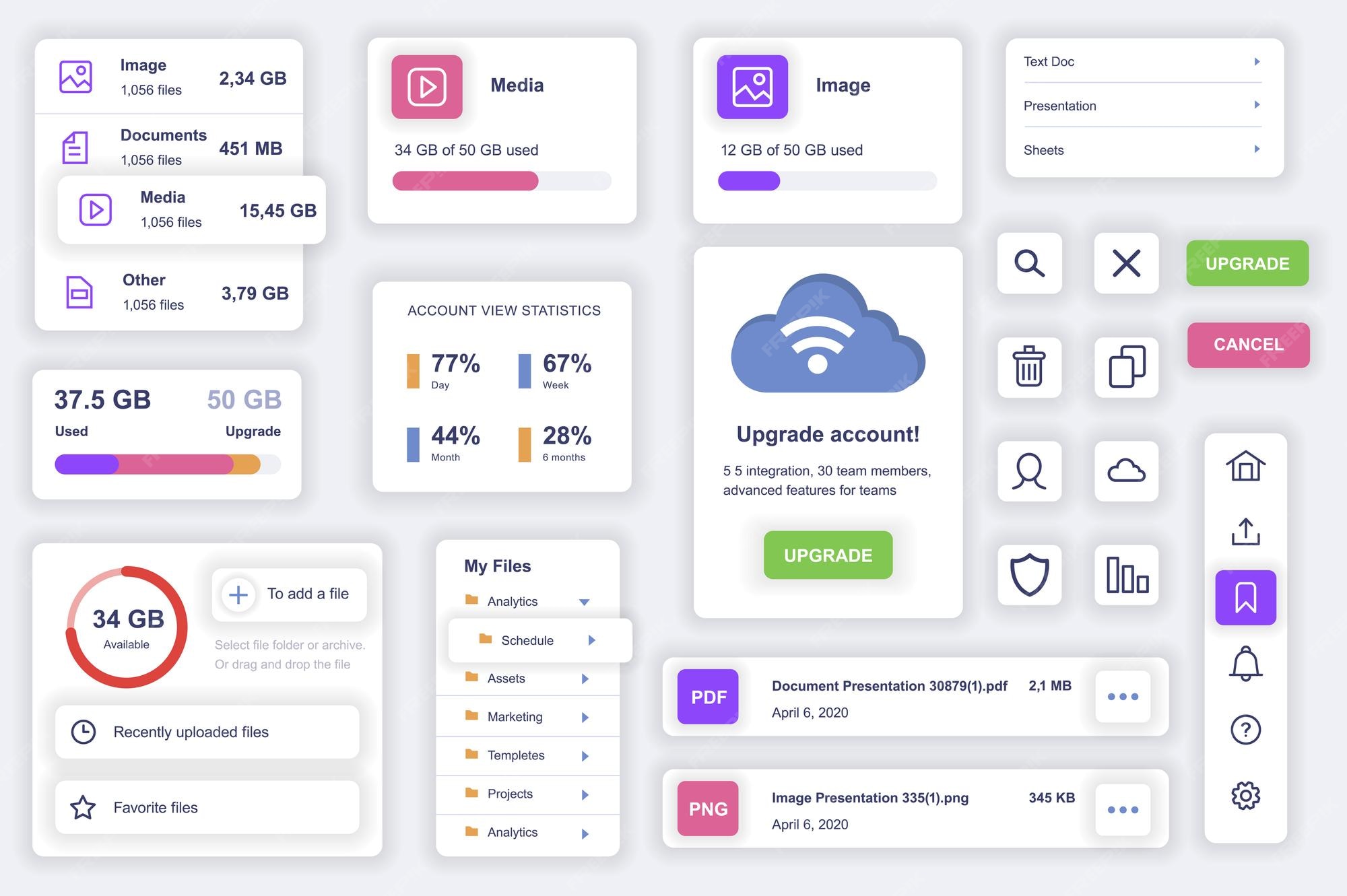 Premium Vector User Interface Elements Set For Cloud Technology