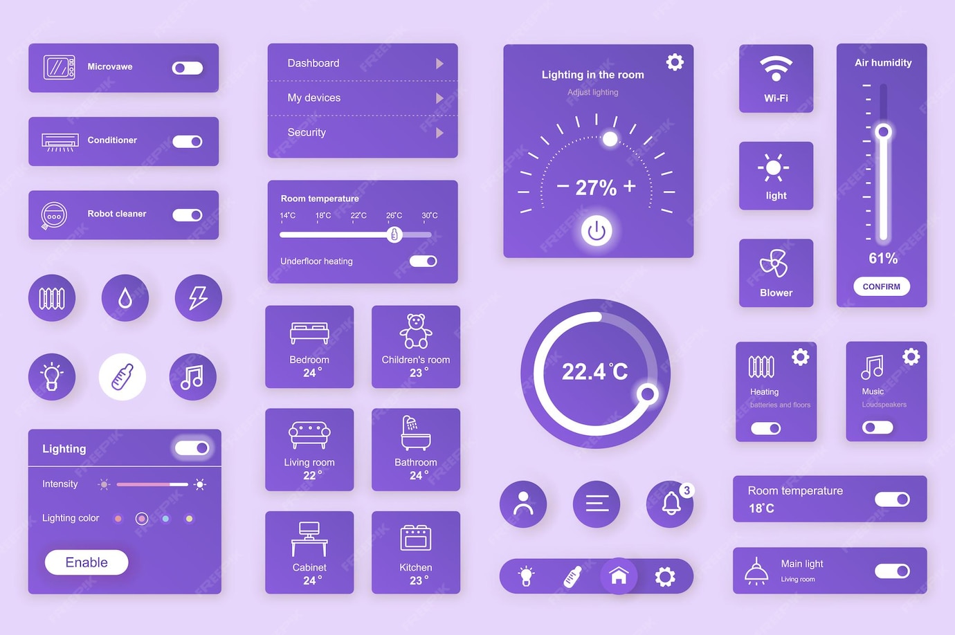 Premium Vector | User interface elements set for Smart home mobile app or web Kit template with ...