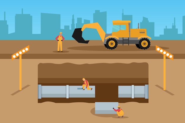 Premium Vector | Utility services repairing pipeline of sewerage Premium Vector | Utility services repairing pipeline of sewerage