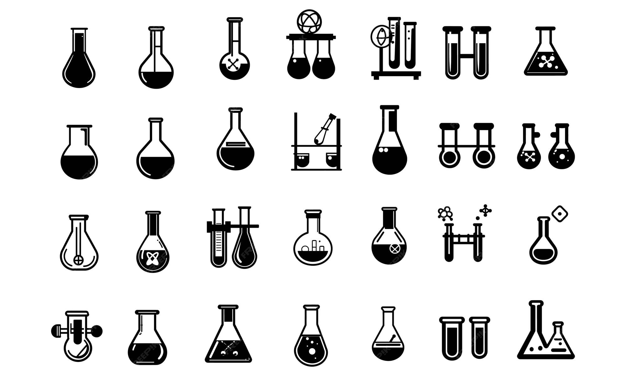 Various Laboratory Glassware And Chemical Symbols Arranged In A Grid Layout Generative Ai