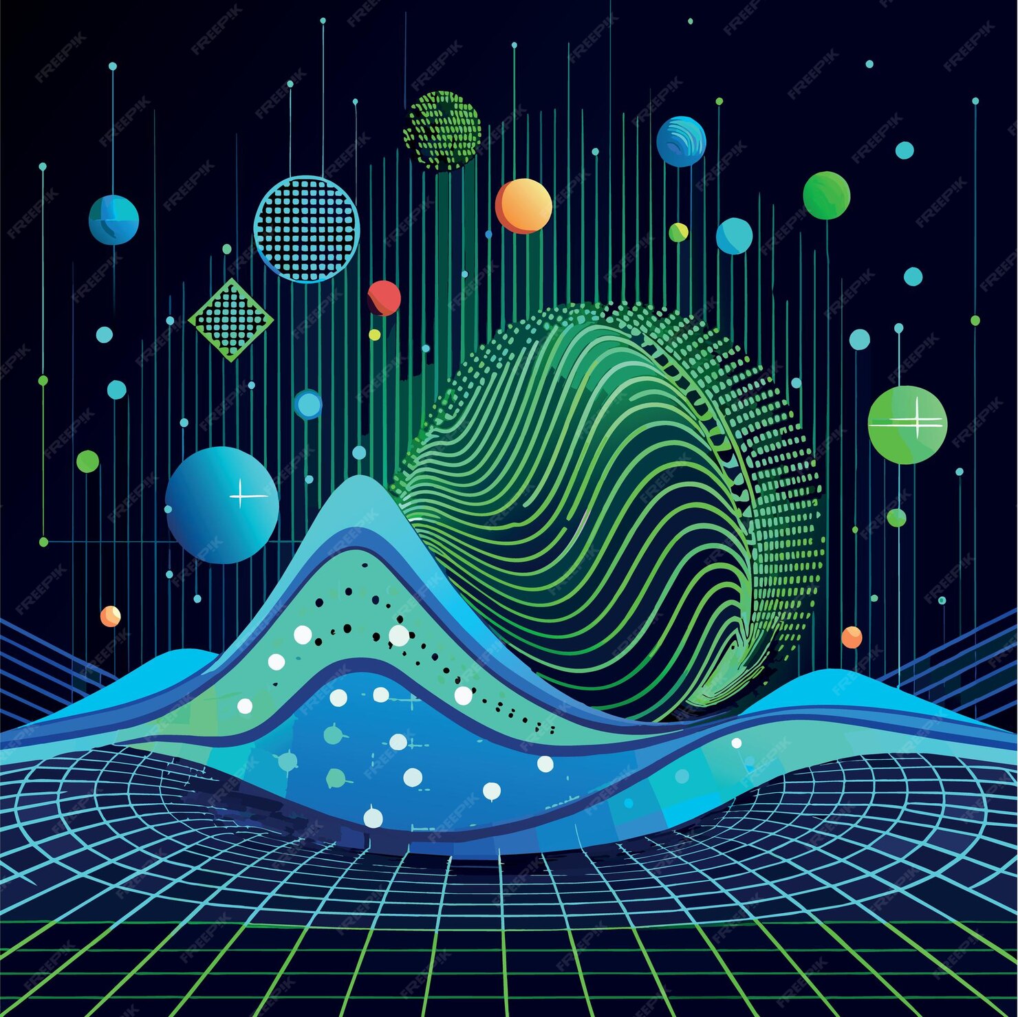 Premium Vector | Vector abstract technology background wavy dot particles pattern and binary ...