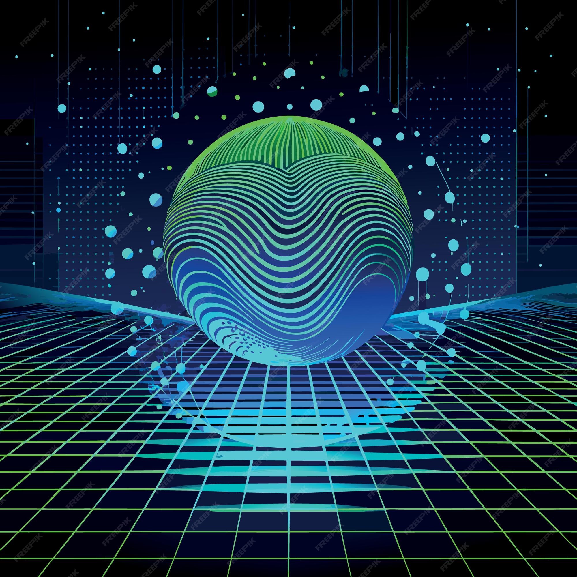 Vector abstract technology background wavy dot particles pattern and binary code texture ...