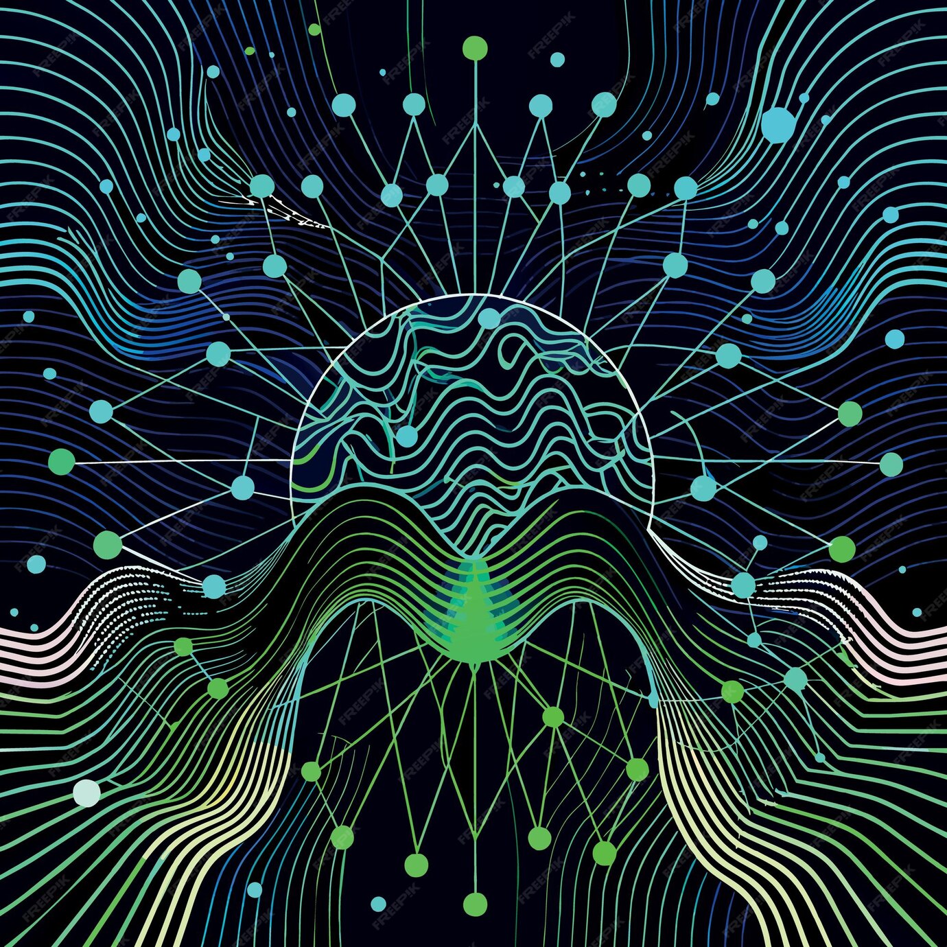 Premium Vector | Vector abstract technology background wavy neural network lines and binary code ...