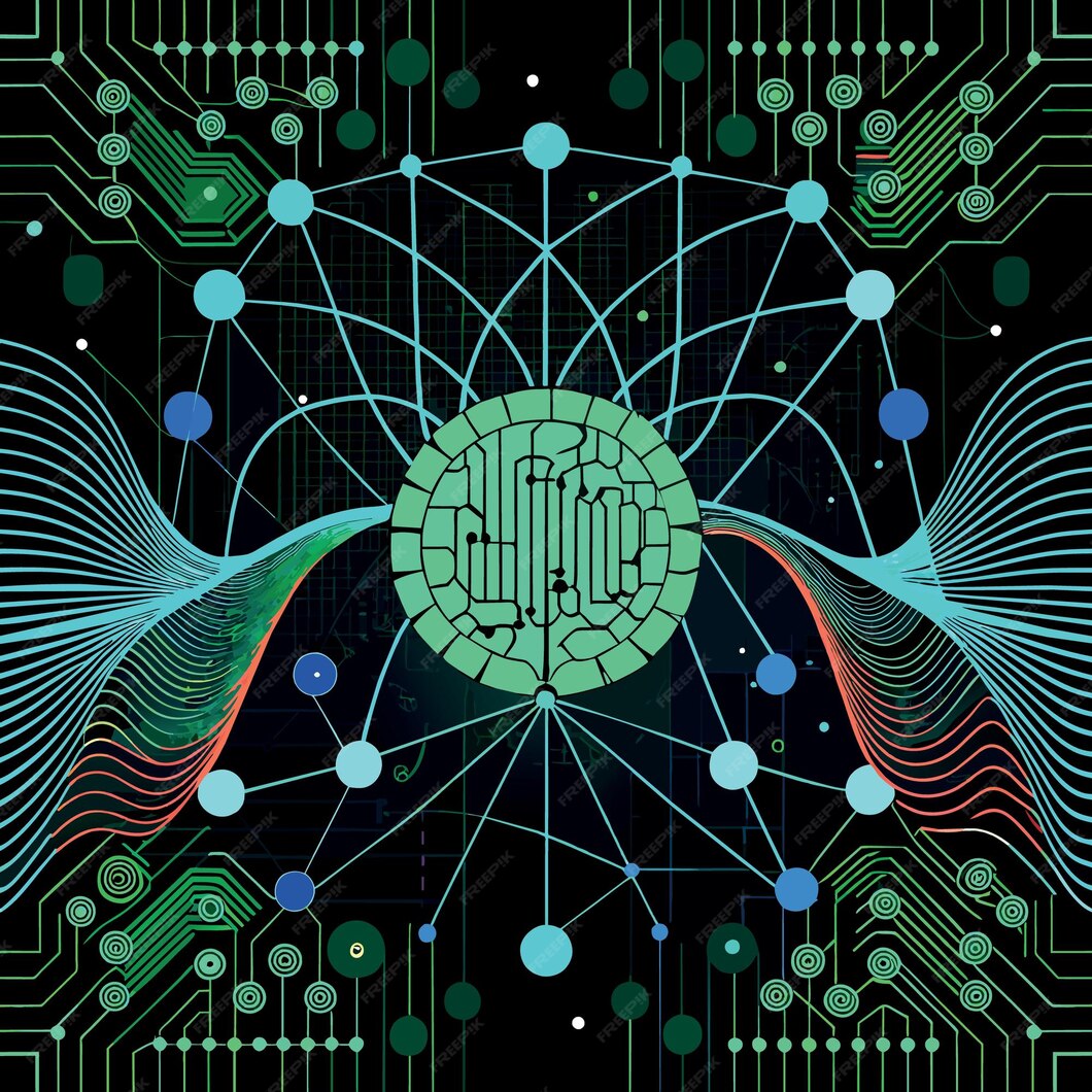 Premium Vector | Vector abstract technology background wavy neural network lines and binary code ...