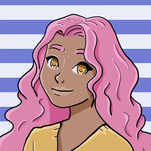 Premium Vector Vector Artistic Illustration Handmade Cute Girl Pink Hair