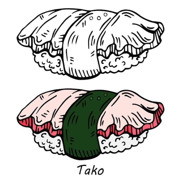 Premium Vector | Vector Cartoon Japanese Food Tako Sushi Premium Vector | Vector Cartoon Japanese Food Tako Sushi
