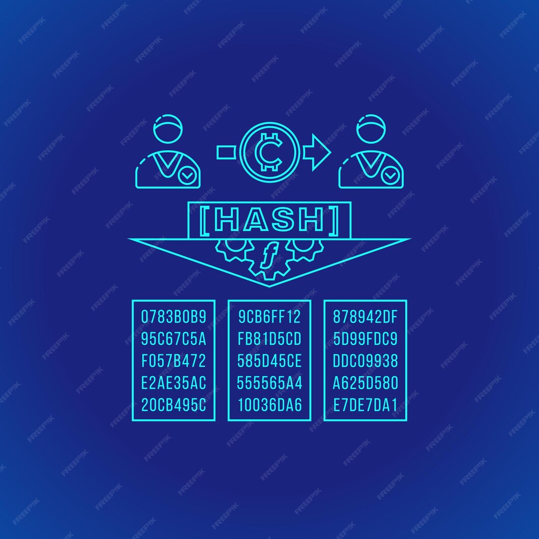 Premium Vector | Vector cyan outline design blockchain hash function algorithm principle explain ...