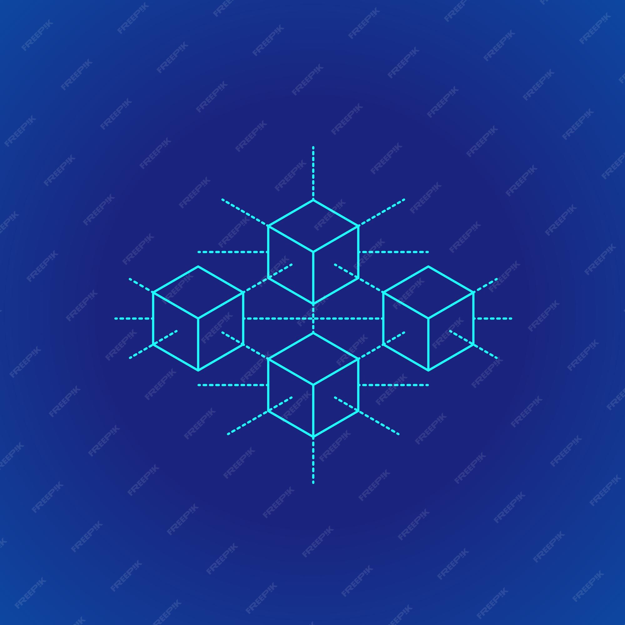 Вектор голубой контур дизайн блокчейн принцип одноранговой распределенной базы данных объяснить ...