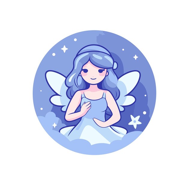 Premium Vector Vector Of A Girl In A Blue Dress With Angel Wings In A Flat Icon Style