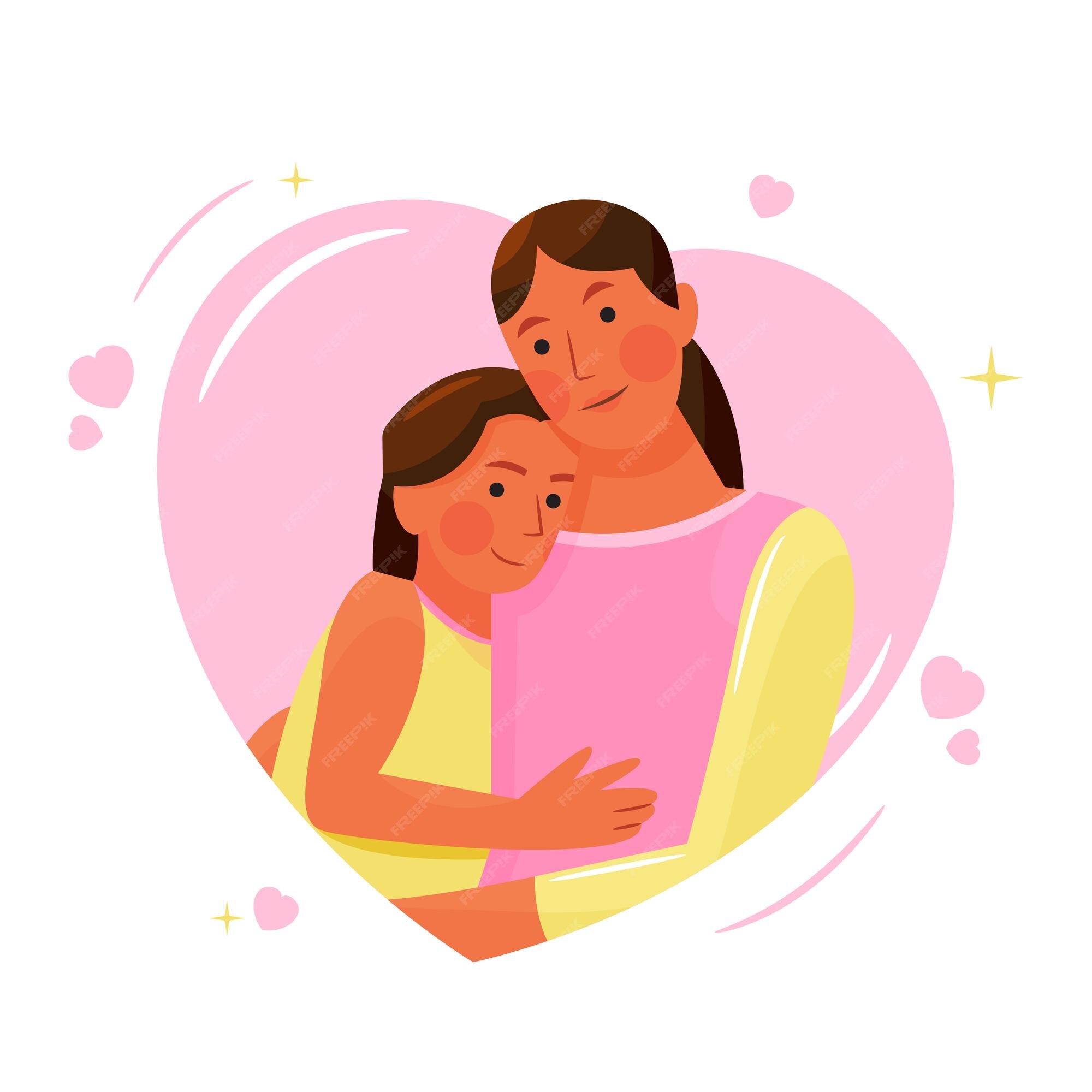 Premium Vector Vector Of Girl Hugging Her Mother