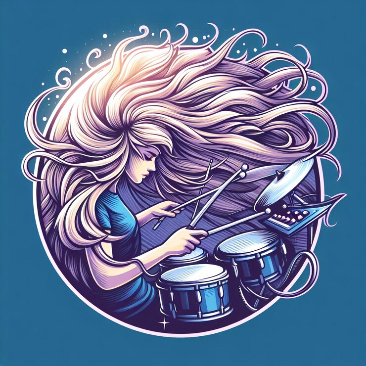 Premium Vector Vector A Girl With Long Hair Playing The Drums Poster Art
