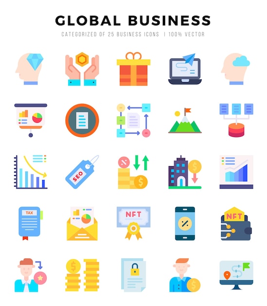 Premium Vector | Vector icons set of global business flat style icons Premium Vector | Vector icons set of global business flat style icons
