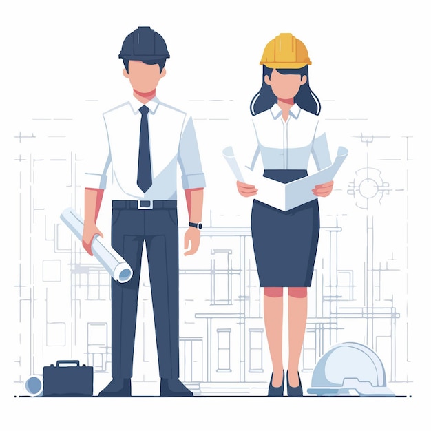 Premium Vector | Vector illustration cartoon male and female architect Premium Vector | Vector illustration cartoon male and female architect