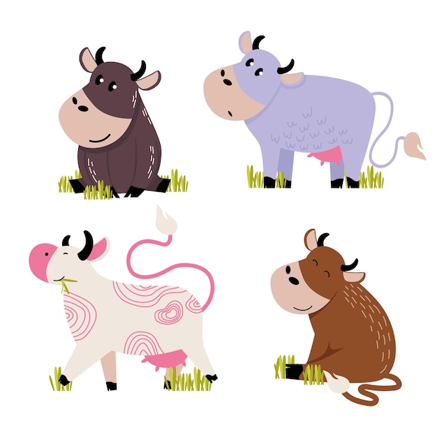 Premium Vector | Vector illustration of cows on grass Premium Vector | Vector illustration of cows on grass